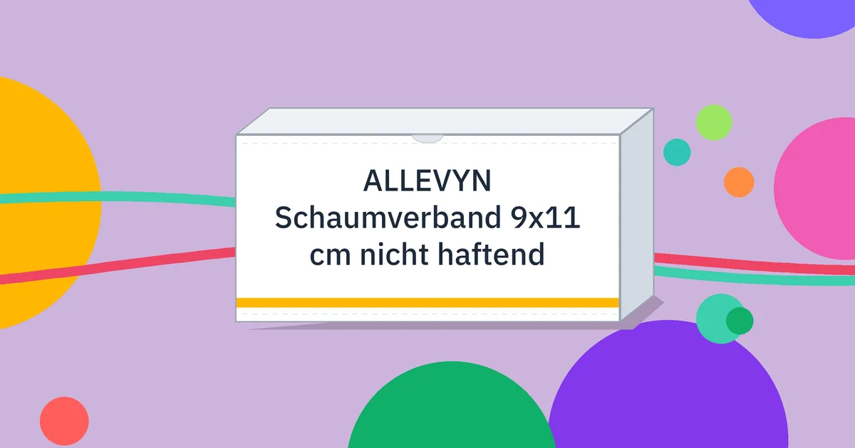 Symbolbild: Packung mit der Aufschrift ALLEVYN Schaumverband 9x11 cm nicht haftend (PZN 12143288) – Verfügbarkeit und Bezug in Apotheken in Frankfurt am Main