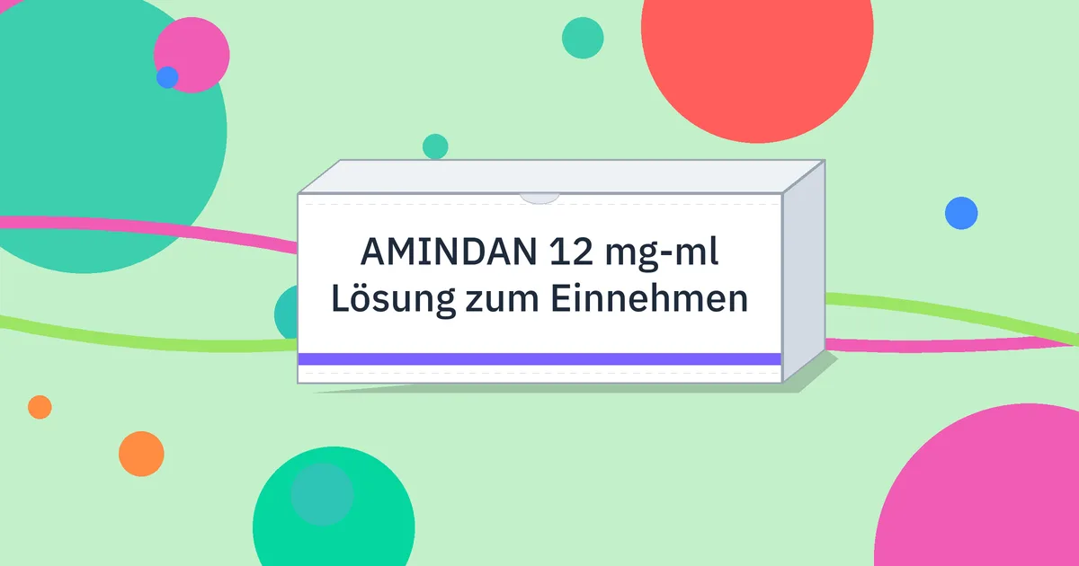 Symbolbild: Packung mit der Aufschrift AMINDAN 12 mg-ml Lösung zum Einnehmen (PZN 17490505) – Verfügbarkeit und Bezug in Apotheken in Frankfurt am Main