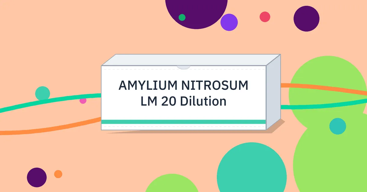 Symbolbild: Packung mit der Aufschrift AMYLIUM NITROSUM LM 20 Dilution (PZN 13326594) – Verfügbarkeit und Bezug in Apotheken in Frankfurt am Main