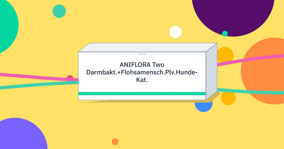 Symbolbild: Packung mit der Aufschrift ANIFLORA Two Darmbakt.+Flohsamensch.Plv.Hunde-Kat. (PZN 20286978) – Verfügbarkeit und Bezug in Apotheken in Frankfurt am Main