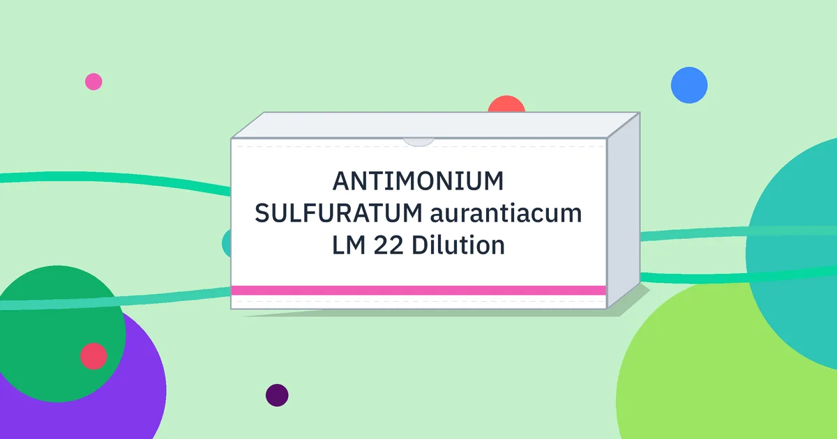 Symbolbild: Packung mit der Aufschrift ANTIMONIUM SULFURATUM aurantiacum LM 22 Dilution (PZN 13375629) – Verfügbarkeit und Bezug in Apotheken in Frankfurt am Main