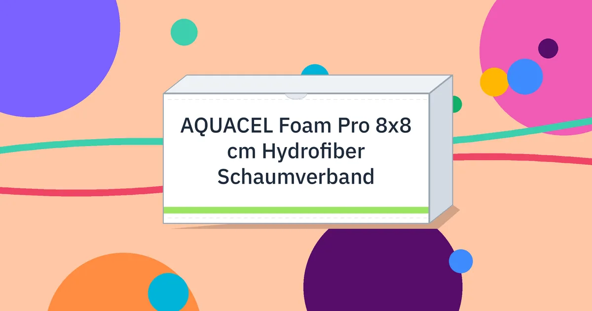 Symbolbild: Packung mit der Aufschrift AQUACEL Foam Pro 8x8 cm Hydrofiber Schaumverband (PZN 18303741) – Verfügbarkeit und Bezug in Apotheken in Frankfurt am Main