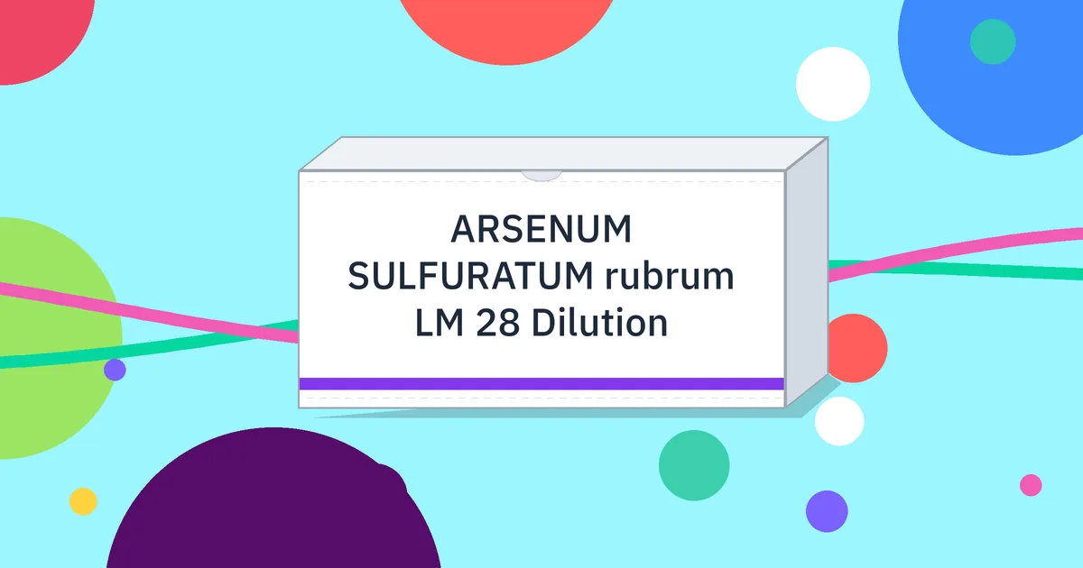 Symbolbild: Packung mit der Aufschrift ARSENUM SULFURATUM rubrum LM 28 Dilution (PZN 12779974) – Verfügbarkeit und Bezug in Apotheken in Frankfurt am Main