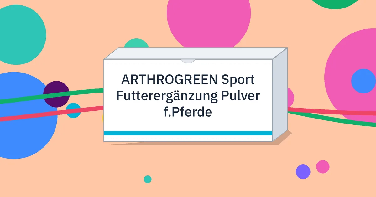 Symbolbild: Packung mit der Aufschrift ARTHROGREEN Sport Futterergänzung Pulver f.Pferde (PZN 11156656) – Verfügbarkeit und Bezug in Apotheken in Frankfurt am Main