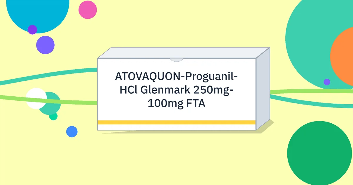 Symbolbild: Packung mit der Aufschrift ATOVAQUON-Proguanil-HCl Glenmark 250mg-100mg FTA (PZN 10744575) – Verfügbarkeit und Bezug in Apotheken in Frankfurt am Main