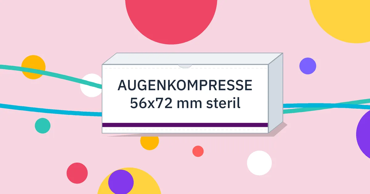 Symbolbild: Packung mit der Aufschrift AUGENKOMPRESSE 56x72 mm steril (PZN 01671802) – Verfügbarkeit und Bezug in Apotheken in Frankfurt am Main