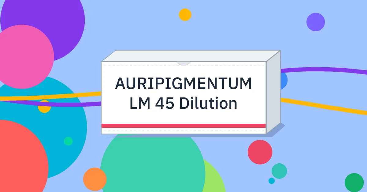 Symbolbild: Packung mit der Aufschrift AURIPIGMENTUM LM 45 Dilution (PZN 12783177) – Verfügbarkeit und Bezug in Apotheken in Frankfurt am Main