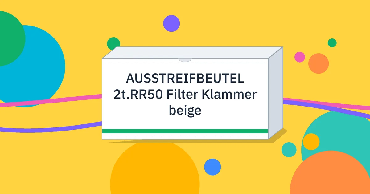 Symbolbild: Packung mit der Aufschrift AUSSTREIFBEUTEL 2t.RR50 Filter Klammer beige (PZN 03835969) – Verfügbarkeit und Bezug in Apotheken in Frankfurt am Main