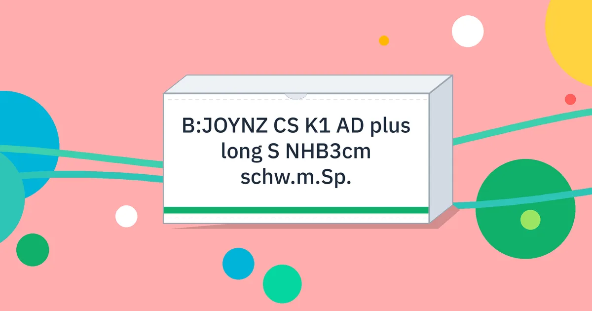 Symbolbild: Packung mit der Aufschrift B:JOYNZ CS K1 AD plus long S NHB3cm schw.m.Sp. (PZN 20529346) – Verfügbarkeit und Bezug in Apotheken in Frankfurt am Main