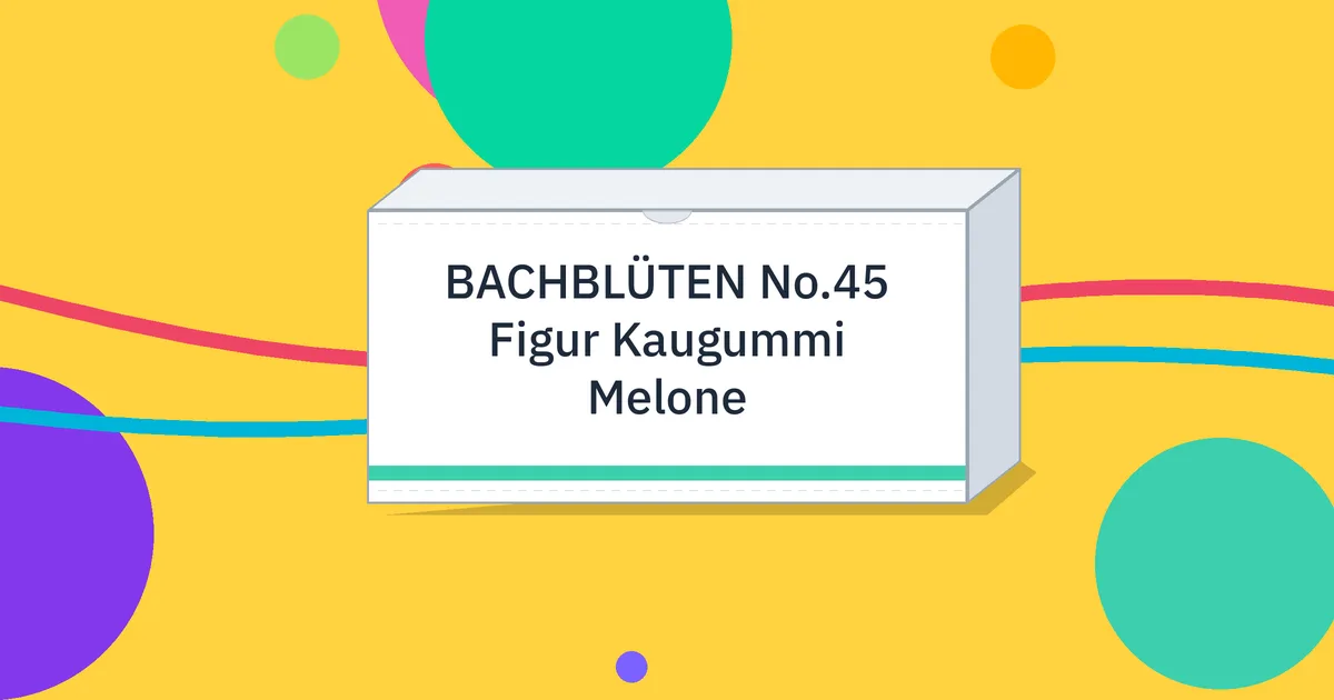 Symbolbild: Packung mit der Aufschrift BACHBLÜTEN No.45 Figur Kaugummi Melone (PZN 16381240) – Verfügbarkeit und Bezug in Apotheken in Frankfurt am Main