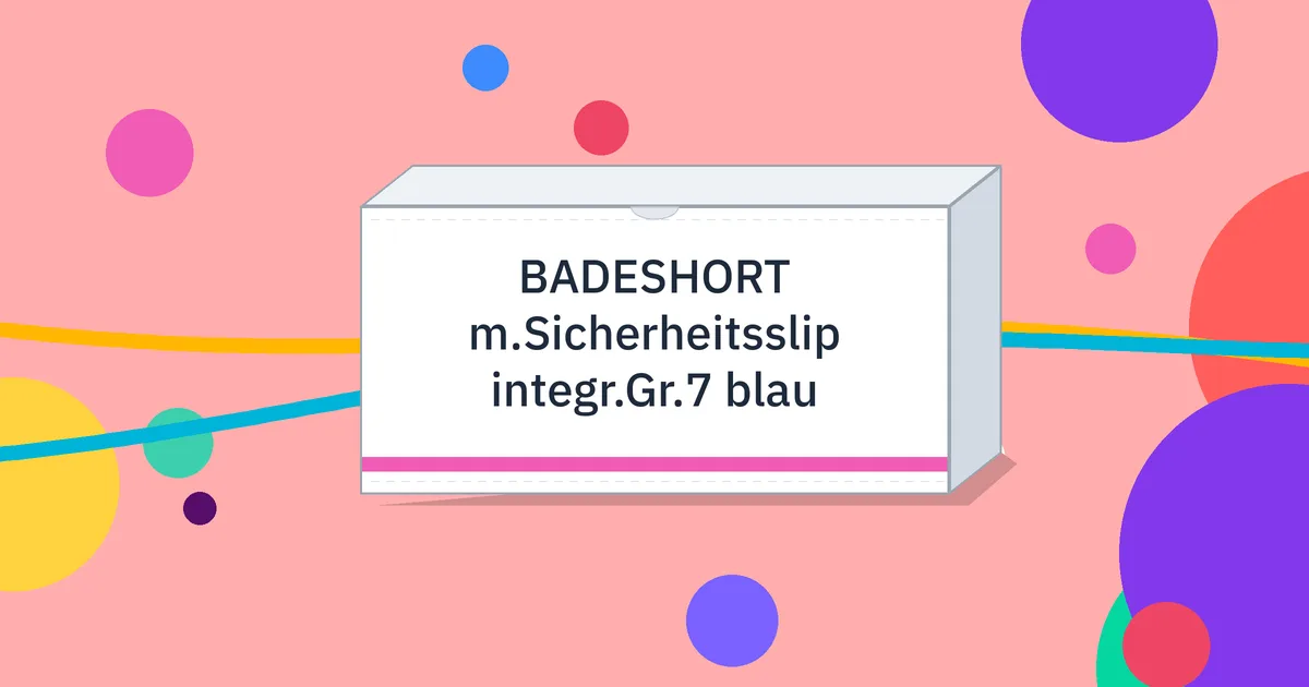 Symbolbild: Packung mit der Aufschrift BADESHORT m.Sicherheitsslip integr.Gr.7 blau (PZN 15263886) – Verfügbarkeit und Bezug in Apotheken in Frankfurt am Main