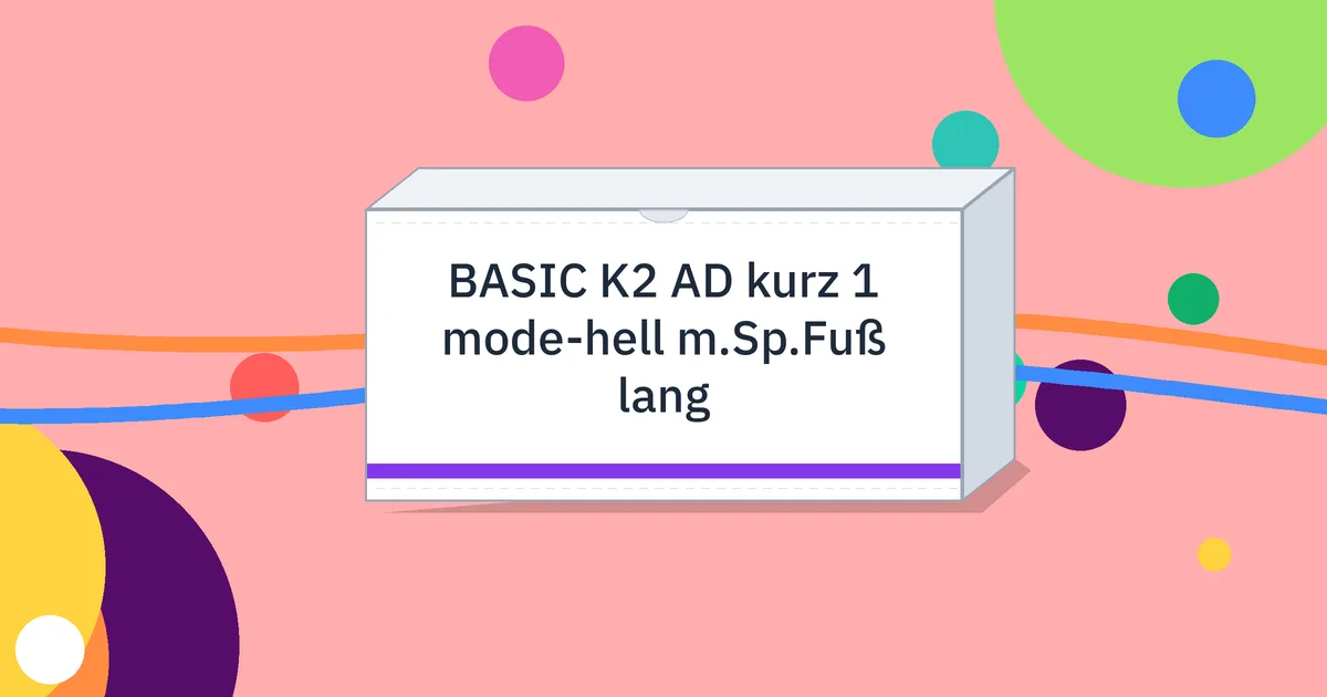 Symbolbild: Packung mit der Aufschrift BASIC K2 AD kurz 1 mode-hell m.Sp.Fuß lang (PZN 20263598) – Verfügbarkeit und Bezug in Apotheken in Frankfurt am Main