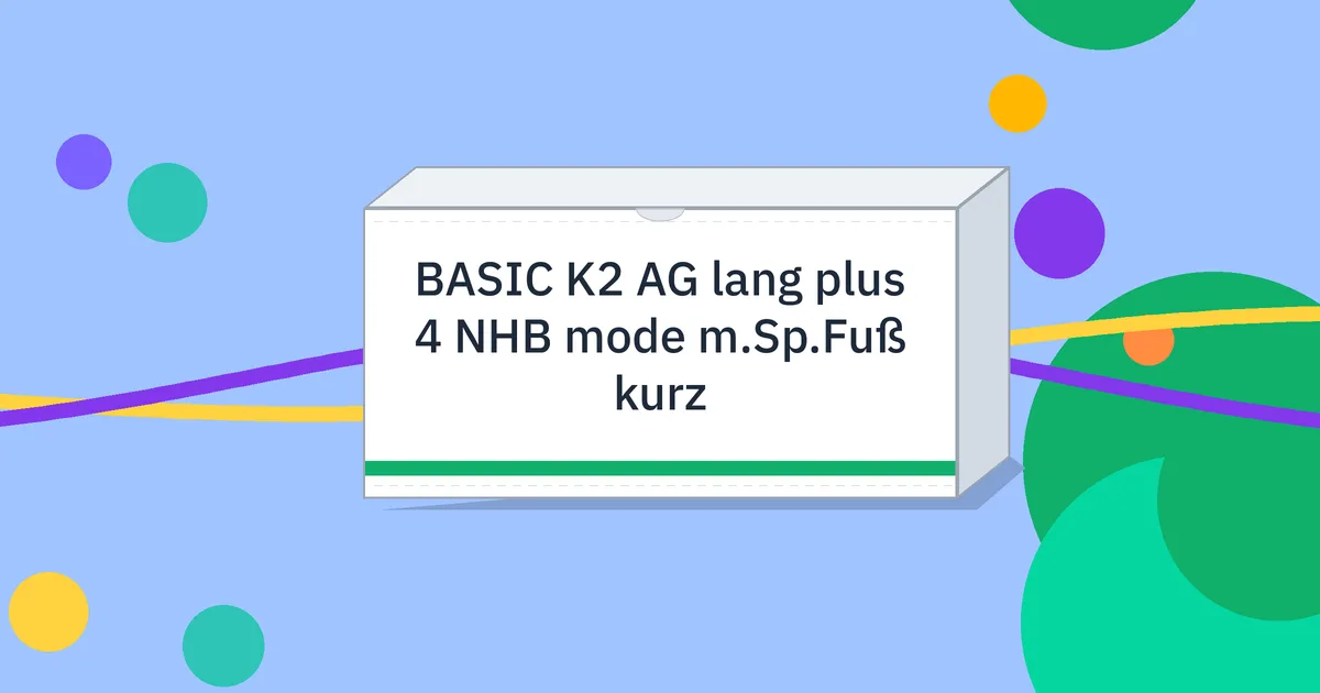 Symbolbild: Packung mit der Aufschrift BASIC K2 AG lang plus 4 NHB mode m.Sp.Fuß kurz (PZN 20267745) – Verfügbarkeit und Bezug in Apotheken in Frankfurt am Main