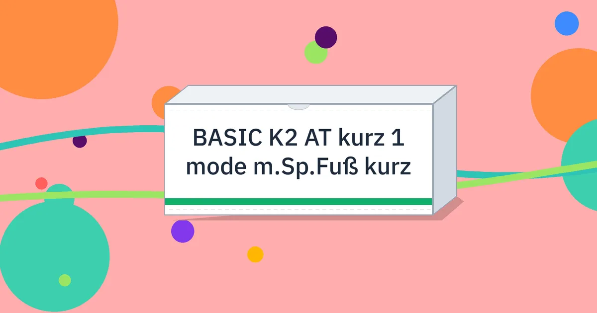 Symbolbild: Packung mit der Aufschrift BASIC K2 AT kurz 1 mode m.Sp.Fuß kurz (PZN 20268851) – Verfügbarkeit und Bezug in Apotheken in Frankfurt am Main