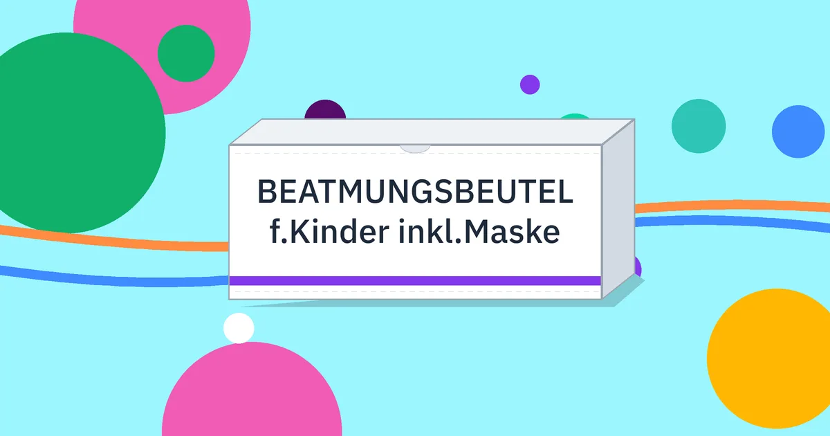 Symbolbild: Packung mit der Aufschrift BEATMUNGSBEUTEL f.Kinder inkl.Maske (PZN 03655569) – Verfügbarkeit und Bezug in Apotheken in Frankfurt am Main