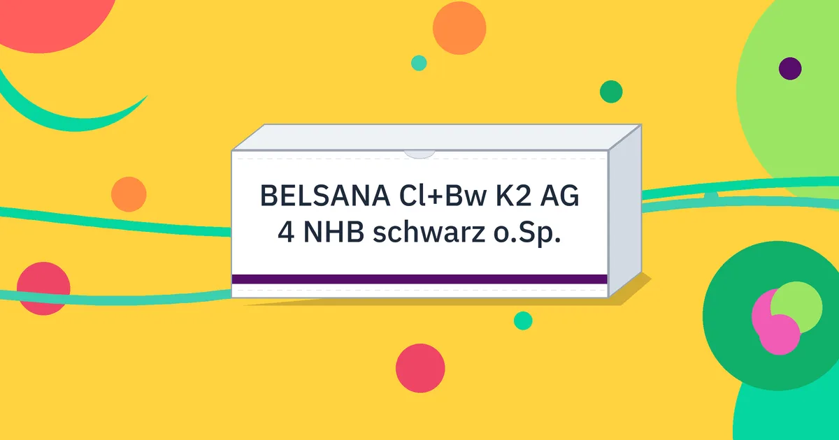 Symbolbild: Packung mit der Aufschrift BELSANA Cl+Bw K2 AG 4 NHB schwarz o.Sp. (PZN 12247148) – Verfügbarkeit und Bezug in Apotheken in Frankfurt am Main