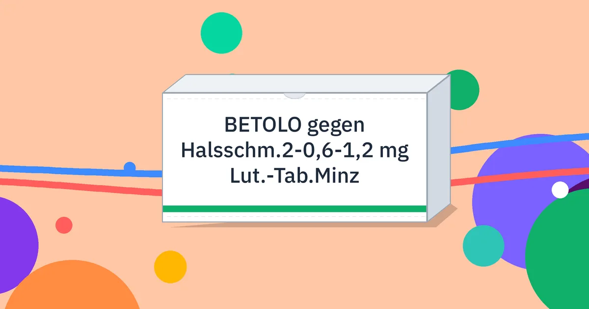 Symbolbild: Packung mit der Aufschrift BETOLO gegen Halsschm.2-0,6-1,2 mg Lut.-Tab.Minz (PZN 18489214) – Verfügbarkeit und Bezug in Apotheken in Frankfurt am Main