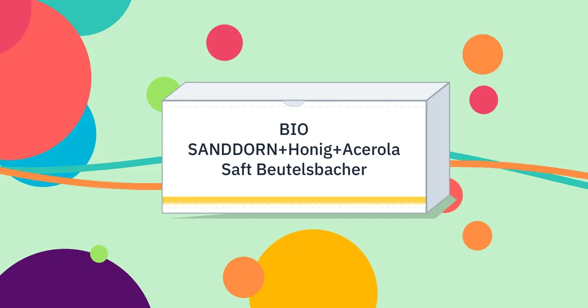 Symbolbild: Packung mit der Aufschrift BIO SANDDORN+Honig+Acerola Saft Beutelsbacher (PZN 20597655) – Verfügbarkeit und Bezug in Apotheken in Frankfurt am Main