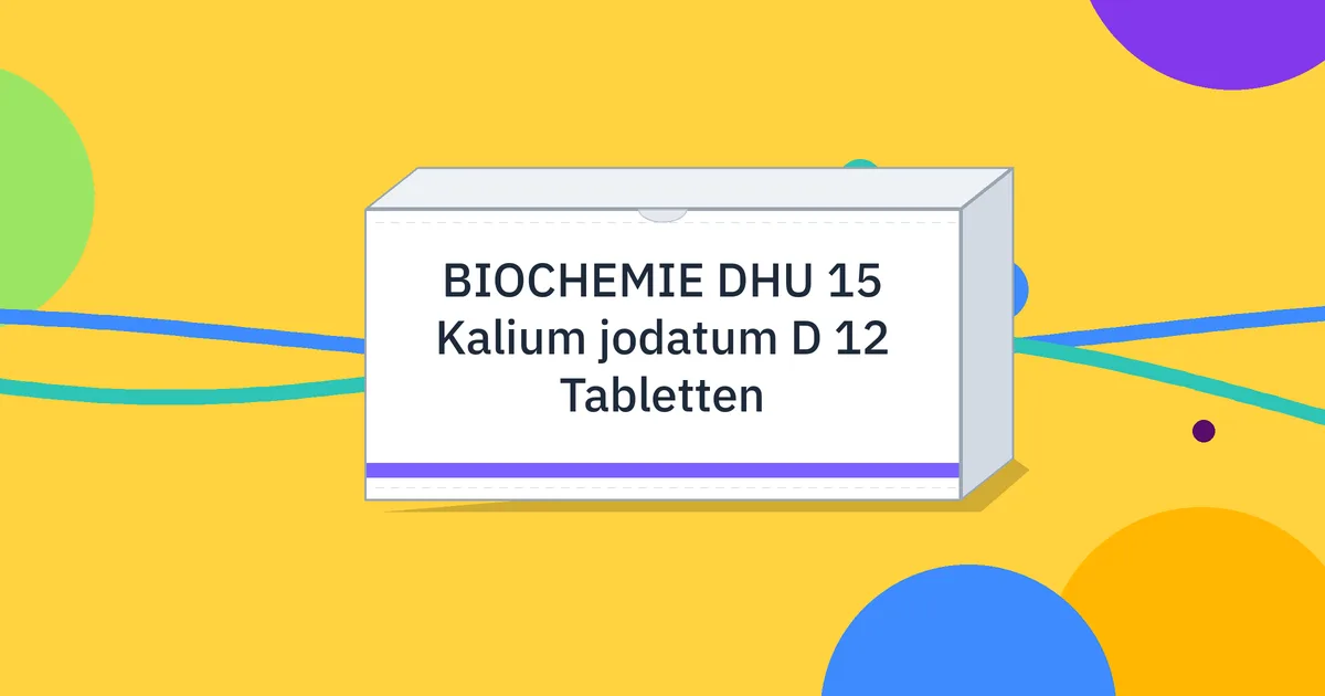 Symbolbild: Packung mit der Aufschrift BIOCHEMIE DHU 15 Kalium jodatum D 12 Tabletten (PZN 02581159) – Verfügbarkeit und Bezug in Apotheken in Frankfurt am Main