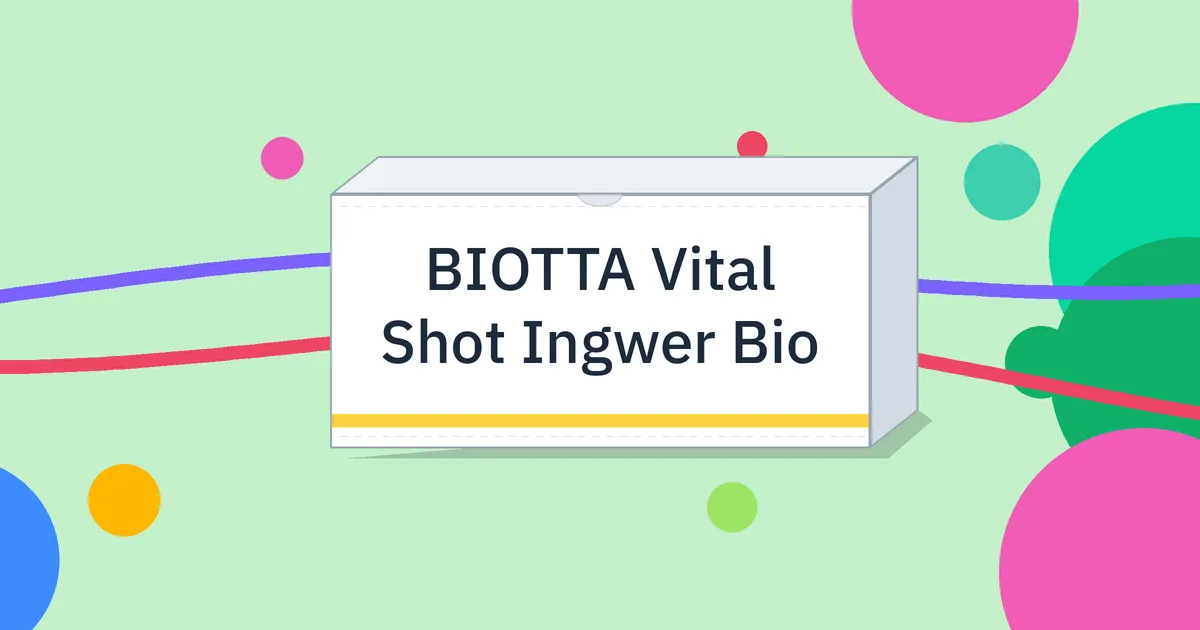 Symbolbild: Packung mit der Aufschrift BIOTTA Vital Shot Ingwer Bio (PZN 18655983) – Verfügbarkeit und Bezug in Apotheken in Frankfurt am Main
