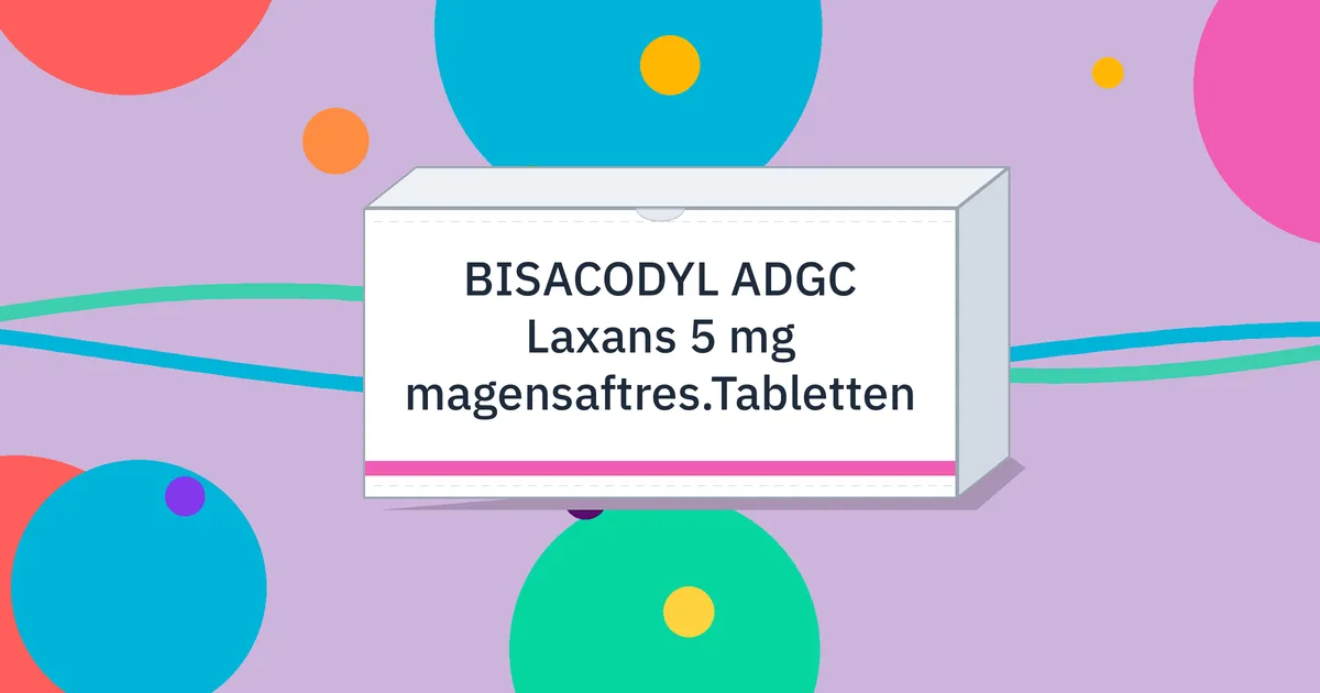 Symbolbild: Packung mit der Aufschrift BISACODYL ADGC Laxans 5 mg magensaftres.Tabletten (PZN 18026537) – Verfügbarkeit und Bezug in Apotheken in Frankfurt am Main