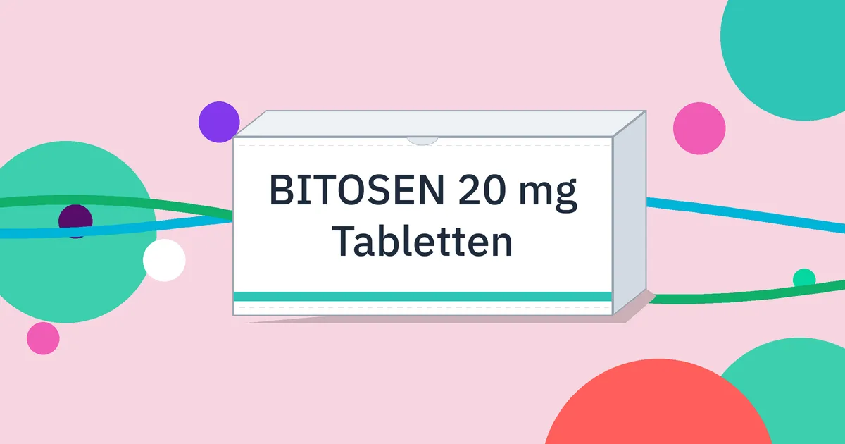 Symbolbild: Packung mit der Aufschrift BITOSEN 20 mg Tabletten (PZN 18890508) – Verfügbarkeit und Bezug in Apotheken in Frankfurt am Main
