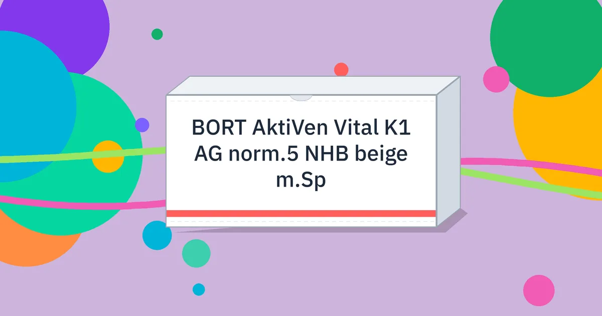 Symbolbild: Packung mit der Aufschrift BORT AktiVen Vital K1 AG norm.5 NHB beige m.Sp (PZN 13731107) – Verfügbarkeit und Bezug in Apotheken in Frankfurt am Main