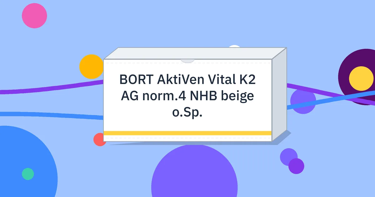 Symbolbild: Packung mit der Aufschrift BORT AktiVen Vital K2 AG norm.4 NHB beige o.Sp. (PZN 13731449) – Verfügbarkeit und Bezug in Apotheken in Frankfurt am Main