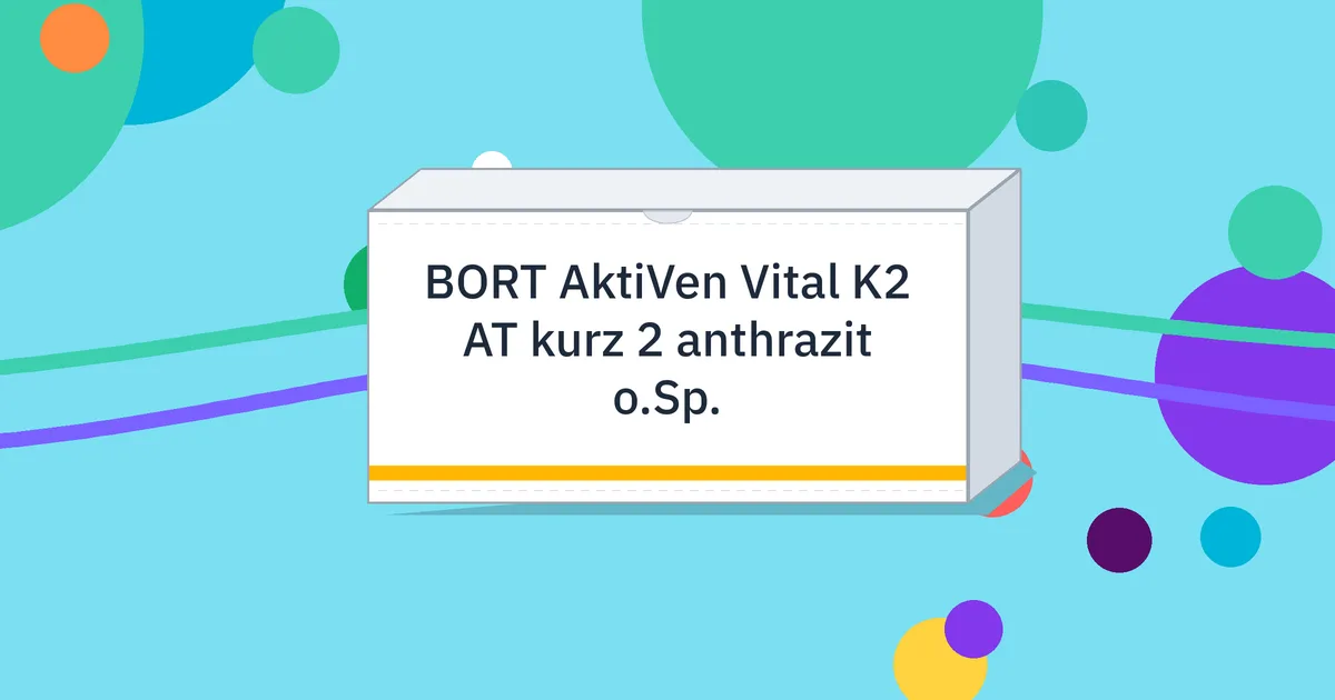 Symbolbild: Packung mit der Aufschrift BORT AktiVen Vital K2 AT kurz 2 anthrazit o.Sp. (PZN 13743145) – Verfügbarkeit und Bezug in Apotheken in Frankfurt am Main