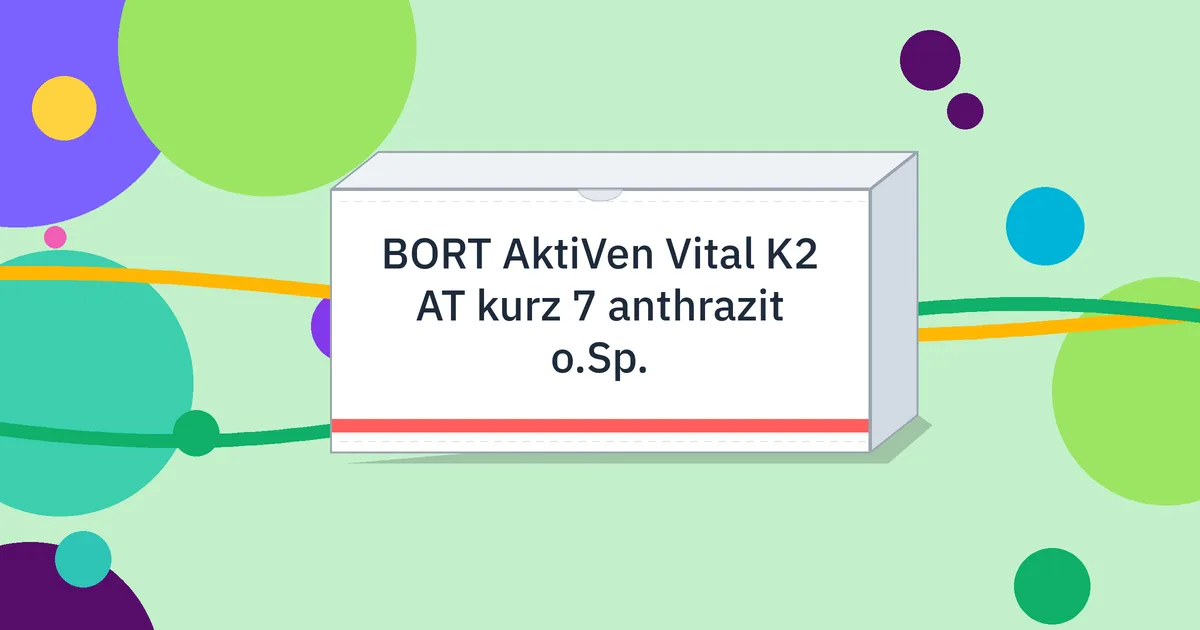 Symbolbild: Packung mit der Aufschrift BORT AktiVen Vital K2 AT kurz 7 anthrazit o.Sp. (PZN 13743197) – Verfügbarkeit und Bezug in Apotheken in Frankfurt am Main