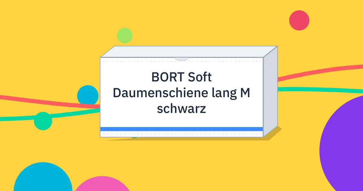 Symbolbild: Packung mit der Aufschrift BORT Soft Daumenschiene lang M schwarz (PZN 07669835) – Verfügbarkeit und Bezug in Apotheken in Frankfurt am Main