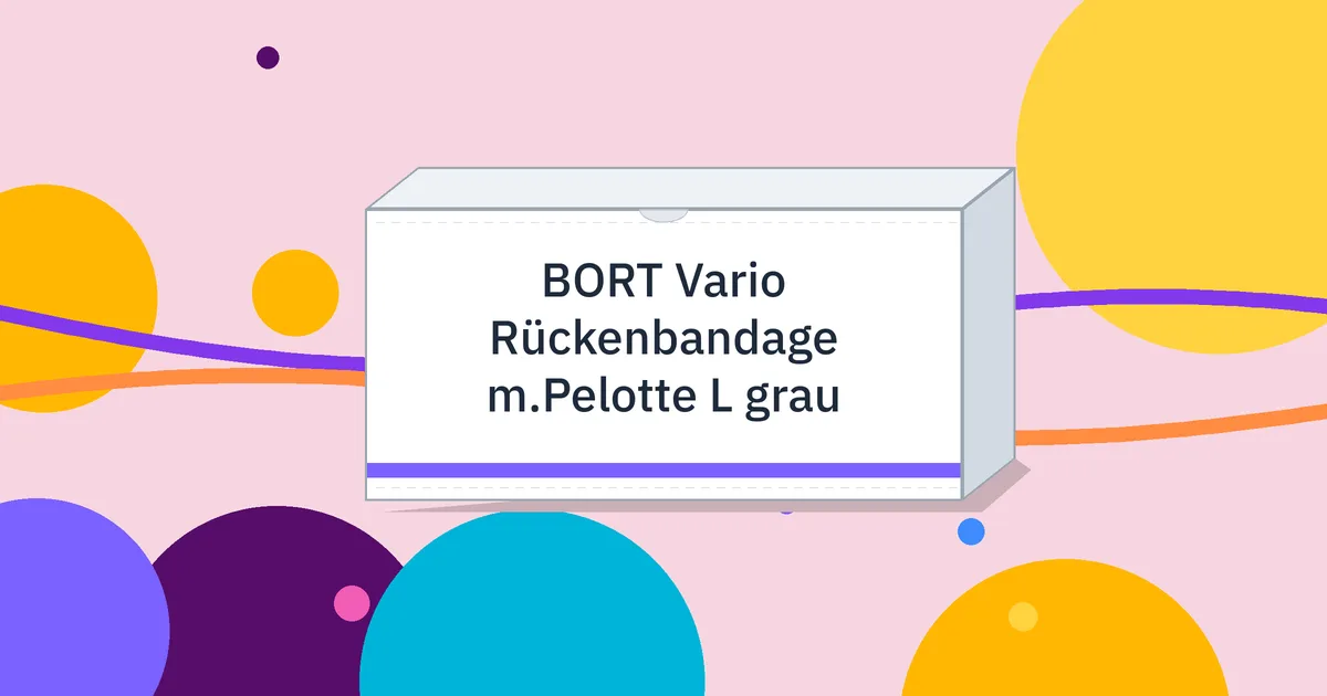 Symbolbild: Packung mit der Aufschrift BORT Vario Rückenbandage m.Pelotte L grau (PZN 19644674) – Verfügbarkeit und Bezug in Apotheken in Frankfurt am Main