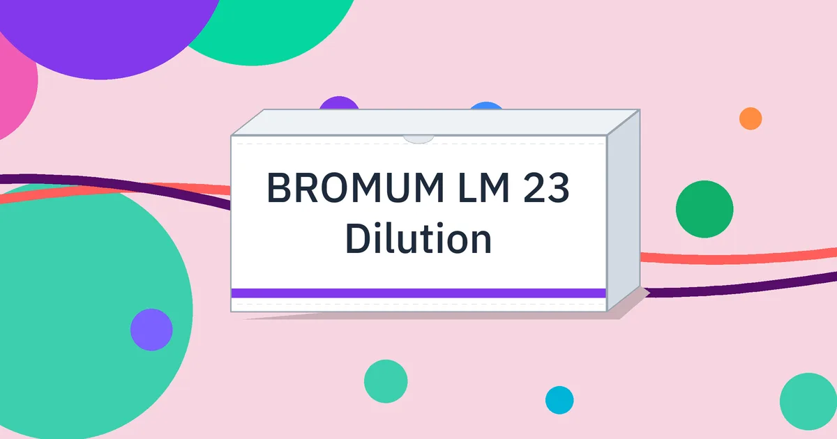 Symbolbild: Packung mit der Aufschrift BROMUM LM 23 Dilution (PZN 12796665) – Verfügbarkeit und Bezug in Apotheken in Frankfurt am Main