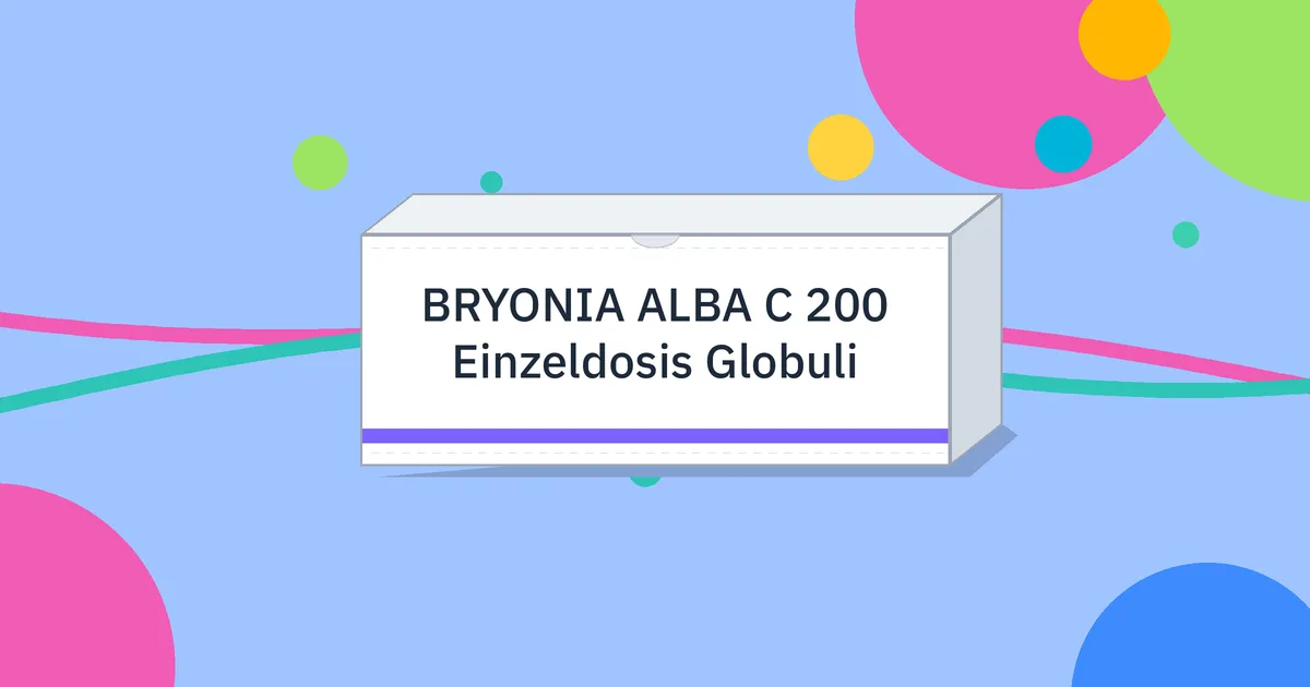 Symbolbild: Packung mit der Aufschrift BRYONIA ALBA C 200 Einzeldosis Globuli (PZN 01543808) – Verfügbarkeit und Bezug in Apotheken in Frankfurt am Main