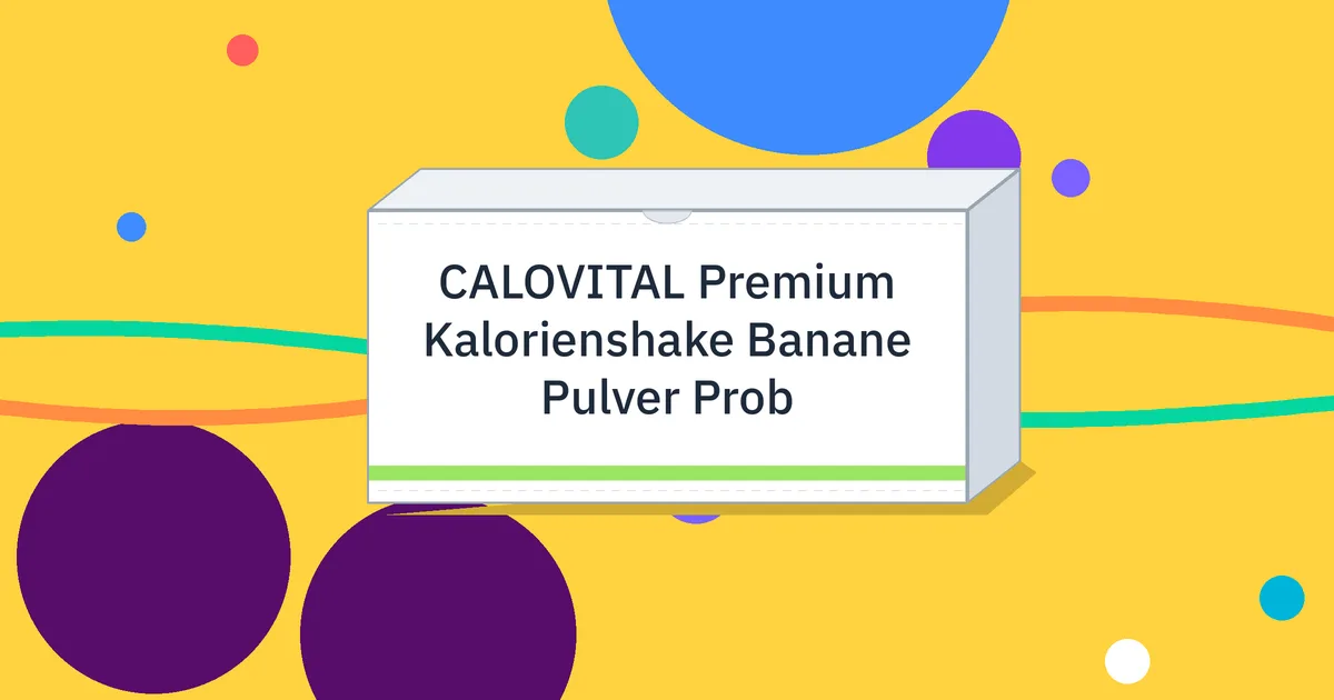 Symbolbild: Packung mit der Aufschrift CALOVITAL Premium Kalorienshake Banane Pulver Prob (PZN 19823141) – Verfügbarkeit und Bezug in Apotheken in Frankfurt am Main