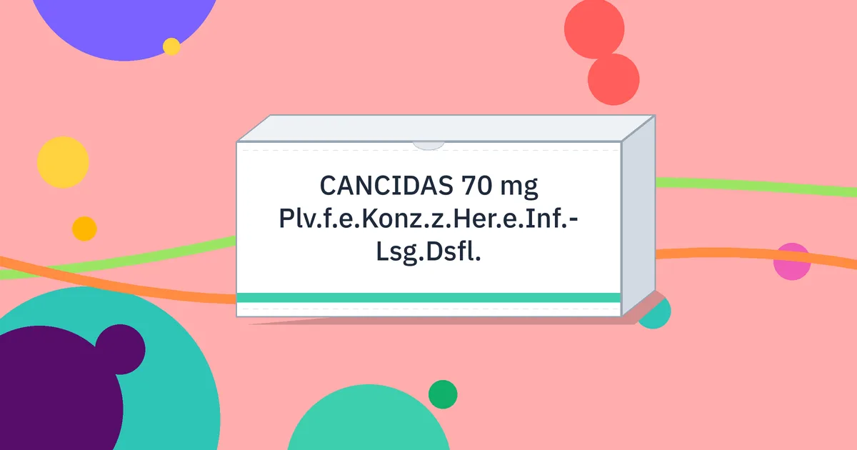 Symbolbild: Packung mit der Aufschrift CANCIDAS 70 mg Plv.f.e.Konz.z.Her.e.Inf.-Lsg.Dsfl. (PZN 04100773) – Verfügbarkeit und Bezug in Apotheken in Frankfurt am Main