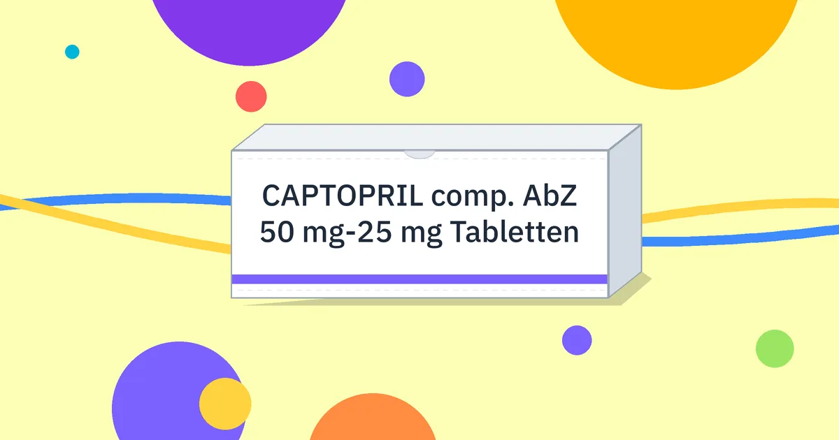 Symbolbild: Packung mit der Aufschrift CAPTOPRIL comp. AbZ 50 mg-25 mg Tabletten (PZN 01015311) – Verfügbarkeit und Bezug in Apotheken in Frankfurt am Main