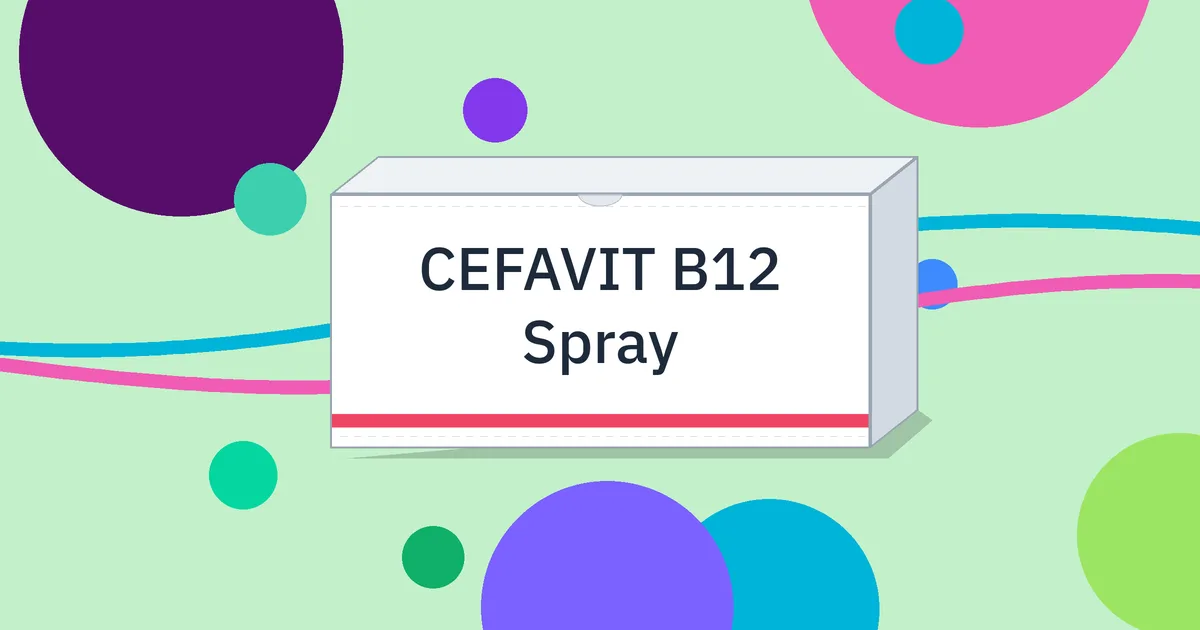 Symbolbild: Packung mit der Aufschrift CEFAVIT B12 Spray (PZN 19370662) – Verfügbarkeit und Bezug in Apotheken in Frankfurt am Main