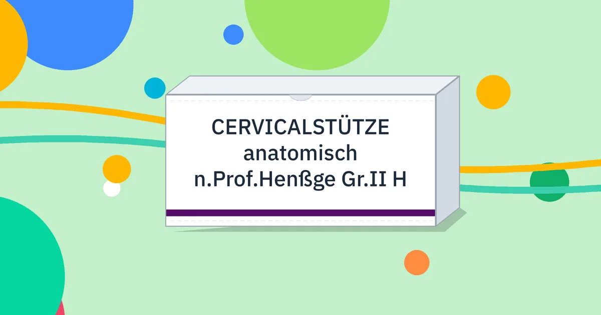 Symbolbild: Packung mit der Aufschrift CERVICALSTÜTZE anatomisch n.Prof.Henßge Gr.II H (PZN 07300030) – Verfügbarkeit und Bezug in Apotheken in Frankfurt am Main