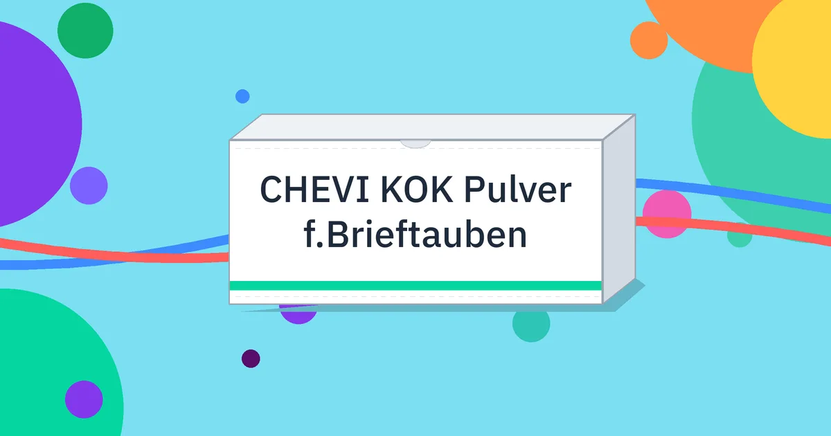 Symbolbild: Packung mit der Aufschrift CHEVI KOK Pulver f.Brieftauben (PZN 03423416) – Verfügbarkeit und Bezug in Apotheken in Frankfurt am Main