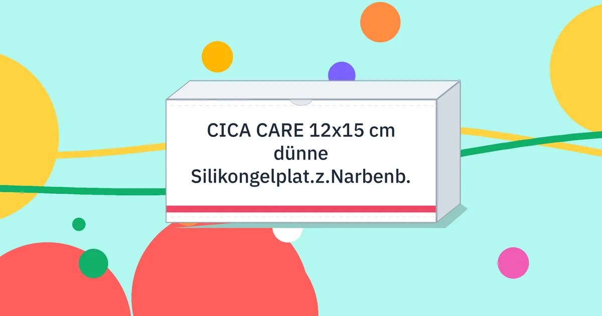 Symbolbild: Packung mit der Aufschrift CICA CARE 12x15 cm dünne Silikongelplat.z.Narbenb. (PZN 15234287) – Verfügbarkeit und Bezug in Apotheken in Frankfurt am Main