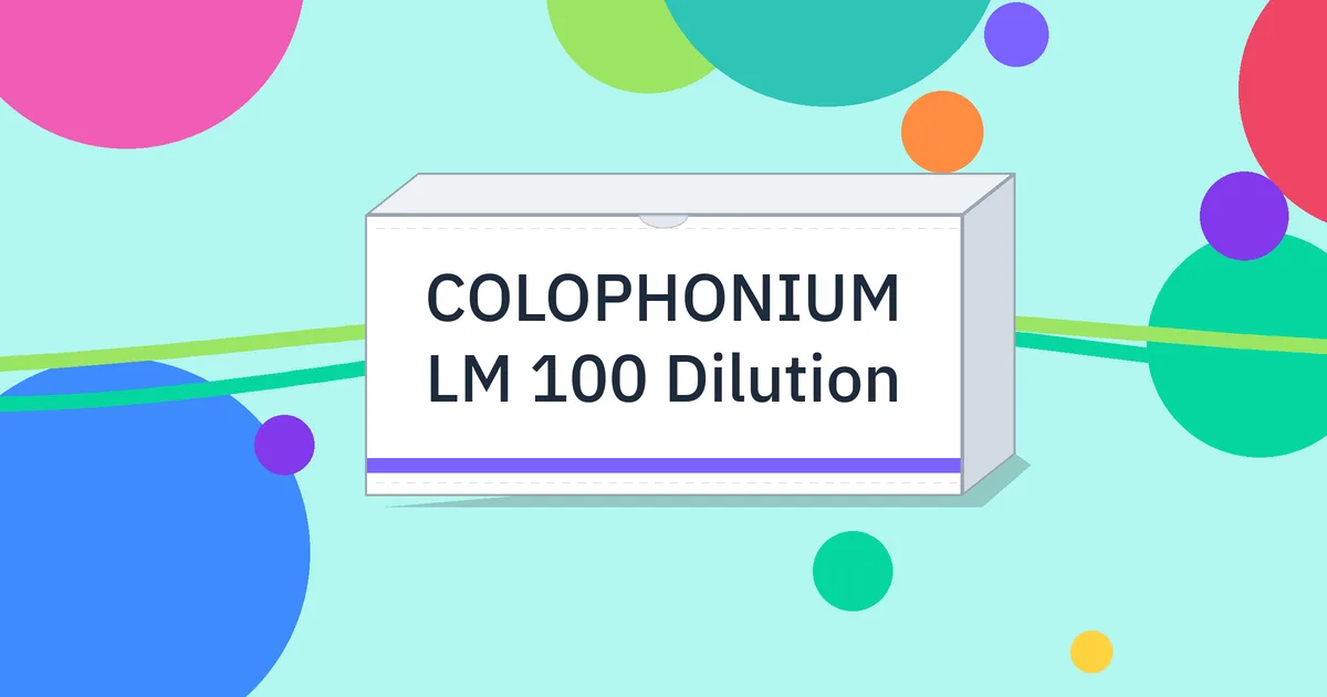 Symbolbild: Packung mit der Aufschrift COLOPHONIUM LM 100 Dilution (PZN 13448587) – Verfügbarkeit und Bezug in Apotheken in Frankfurt am Main