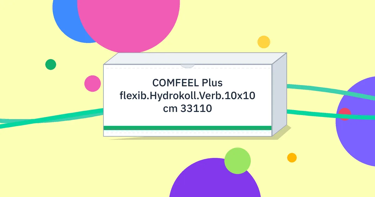 Symbolbild: Packung mit der Aufschrift COMFEEL Plus flexib.Hydrokoll.Verb.10x10 cm 33110 (PZN 13197990) – Verfügbarkeit und Bezug in Apotheken in Frankfurt am Main