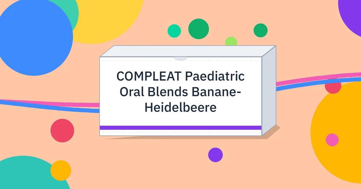 Symbolbild: Packung mit der Aufschrift COMPLEAT Paediatric Oral Blends Banane-Heidelbeere (PZN 20636131) – Verfügbarkeit und Bezug in Apotheken in Frankfurt am Main