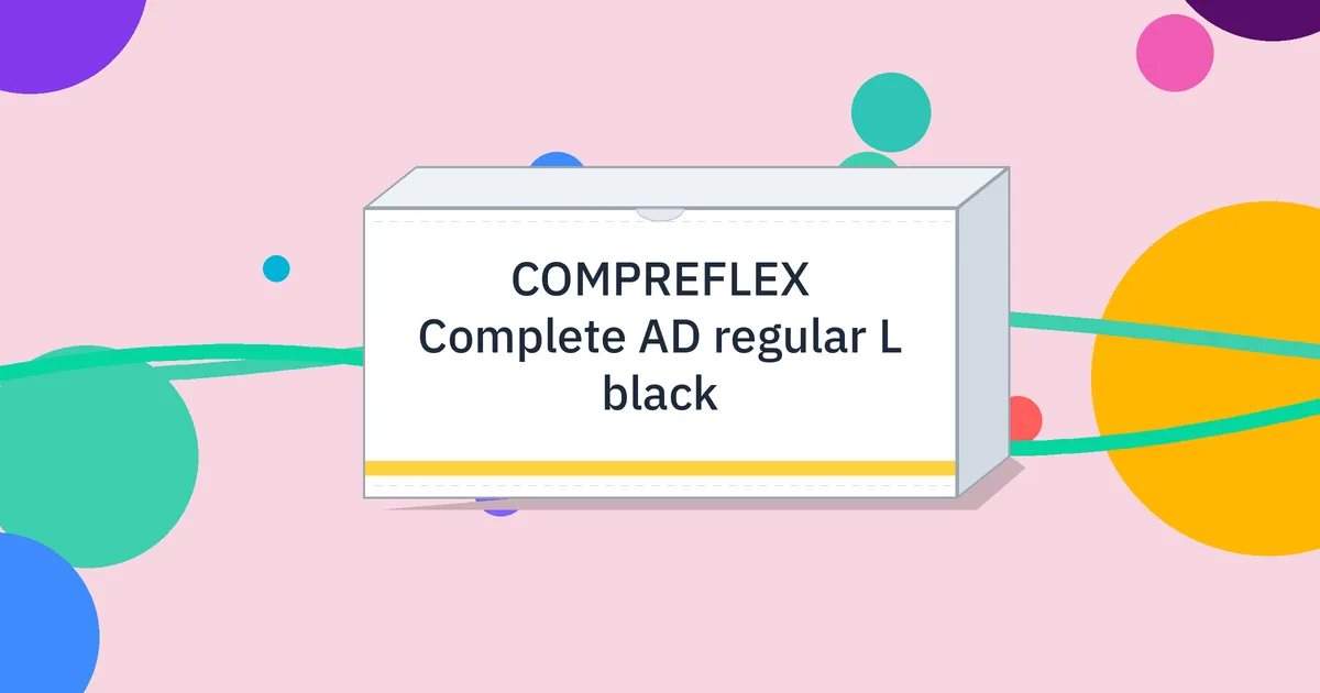 Symbolbild: Packung mit der Aufschrift COMPREFLEX Complete AD regular L black (PZN 19535293) – Verfügbarkeit und Bezug in Apotheken in Frankfurt am Main