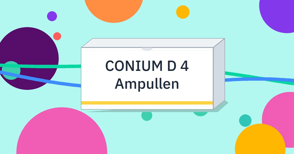 Symbolbild: Packung mit der Aufschrift CONIUM D 4 Ampullen (PZN 11705382) – Verfügbarkeit und Bezug in Apotheken in Frankfurt am Main