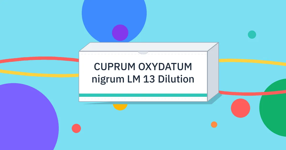 Symbolbild: Packung mit der Aufschrift CUPRUM OXYDATUM nigrum LM 13 Dilution (PZN 13458663) – Verfügbarkeit und Bezug in Apotheken in Frankfurt am Main