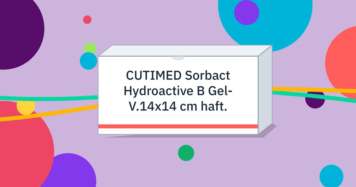 Symbolbild: Packung mit der Aufschrift CUTIMED Sorbact Hydroactive B Gel-V.14x14 cm haft. (PZN 19118460) – Verfügbarkeit und Bezug in Apotheken in Frankfurt am Main