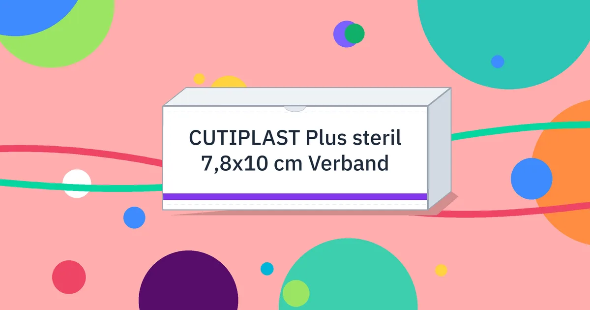 Symbolbild: Packung mit der Aufschrift CUTIPLAST Plus steril 7,8x10 cm Verband (PZN 15823954) – Verfügbarkeit und Bezug in Apotheken in Frankfurt am Main