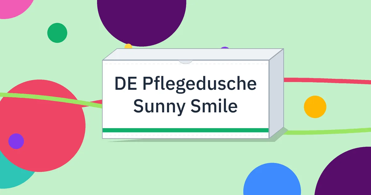 Symbolbild: Packung mit der Aufschrift DE Pflegedusche Sunny Smile (PZN 17922844) – Verfügbarkeit und Bezug in Apotheken in Frankfurt am Main